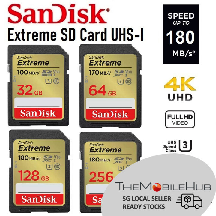 SanDisk Extreme SD Card 32GB 64GB 128GB 256GB UHS-I Class 10 Memory ...
