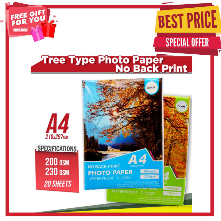 Quaff No Back Print Glossy Inkjet Photo Paper A4 200gsm 20 Sheets Pack | Lazada PH