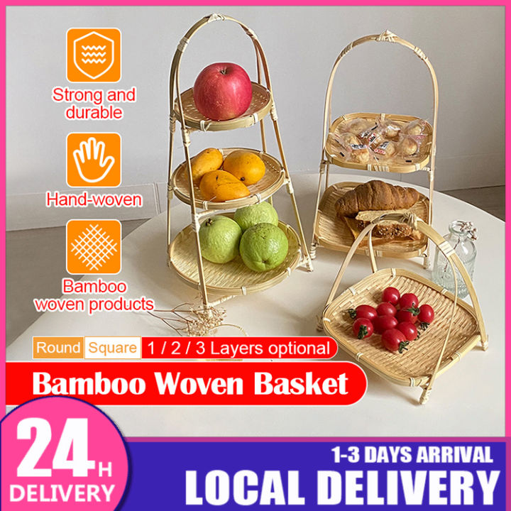 Fruit Food Vegetable Bamboo Woven Basket for Kitchen 1/2/3 Layer ...