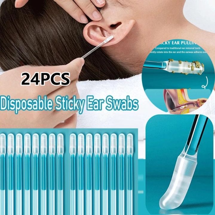 24pcs Disposable Sticky Earwax Remover Stick Silicone Ear Cleaner Ear ...