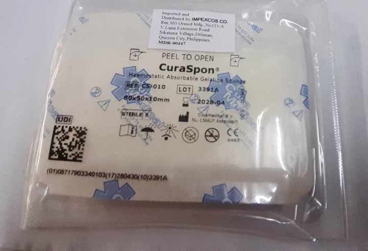 CURASPON GELFOAM/ HAEMOSTATIC ABSORBABLE GELATIN SPONGE 80x50x10mm (use ...