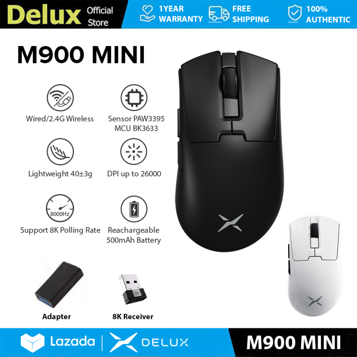 Delux M900 MINI Gaming Mouse PAW3395 8K Polling Rate 26000DPI Wired 2 ...