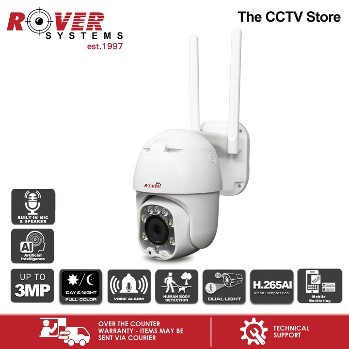 Rover Systems 3MP Mini Pan Tilt Wireless Indoor/Outdoor Smart Wi-Fi IP ...