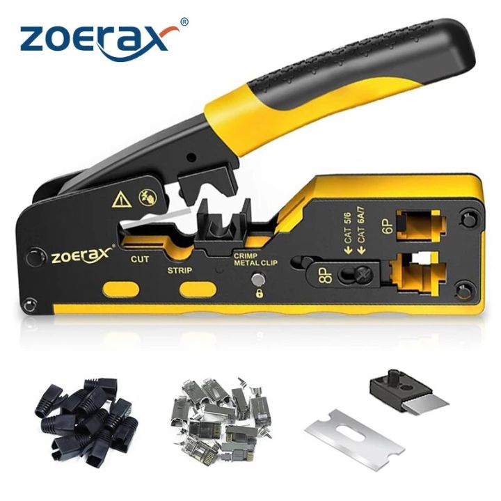 ZoeRax Pass Through RJ45 Crimp Tool with 10PCS Cat7 Connectors and ...