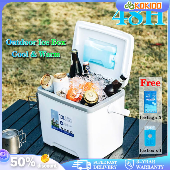 6L/13L Outdoor Ice Box Cooler Chest Insulated With Free Ice Brick and ...
