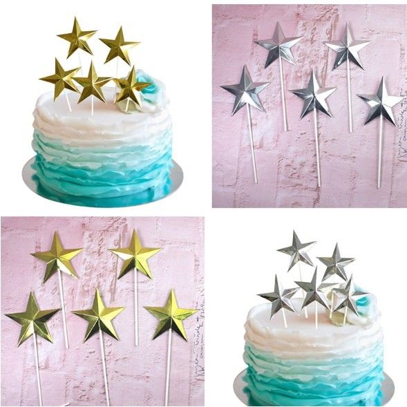 ⭐5 pcs 3D Star Cake Decoration Cake Topper 立体星星蛋糕装饰插件 | Lazada