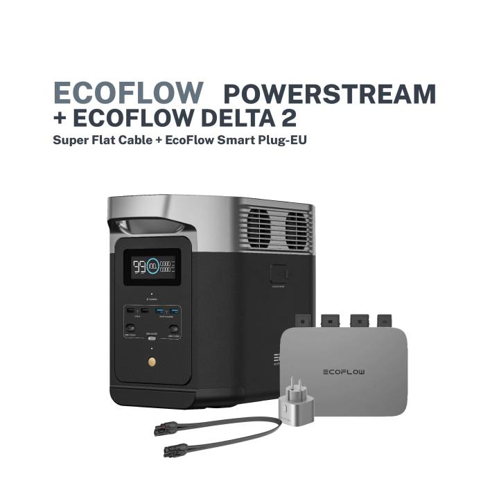 EcoFlow Powerstream Micro Inverter 800W + Super Flat Cable + EcoFlow Smart Plug + Delta 2 ...