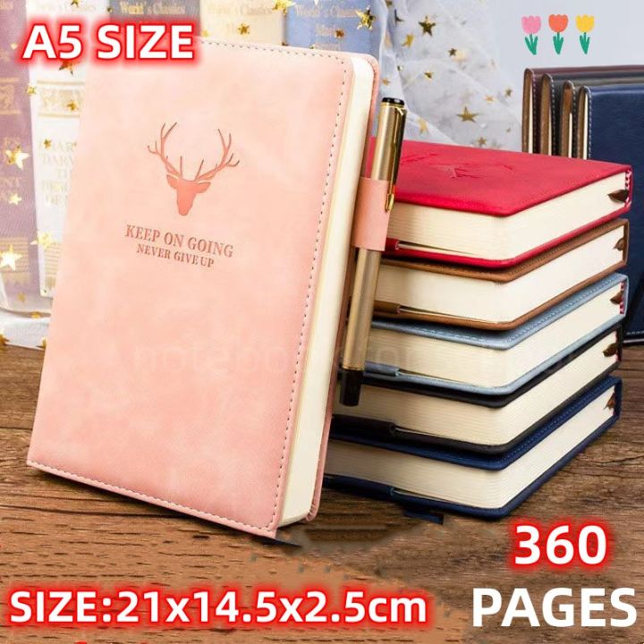 A5 360 Pages Leather notebook paper notepad writing college student ...