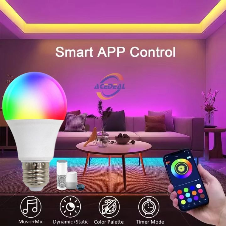 AceDeal WiFi Smart E27 Bulb Smart Home Wi-Fi RGB Bulb Changing Color ...