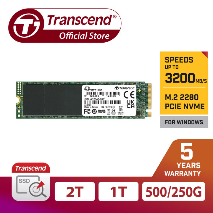Transcend MTE115S M.2 SSD 2280 PCIe NVMe Gen3 x4 3D NAND (250GB/500GB/1TB/2TB) | Lazada
