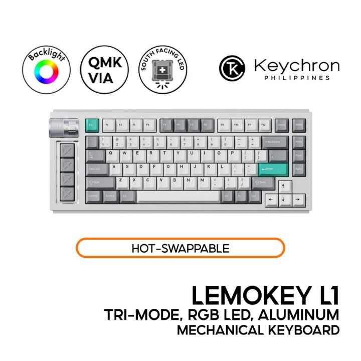 Lemokey L1 QMK/VIA Mechanical Keyboard, Space Silver, 75%, Tri-mode ...