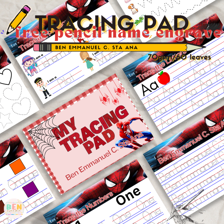 CUSTOMIZED cover & page TRACING PAD FREE PENCIL (name, alphabet, number ...