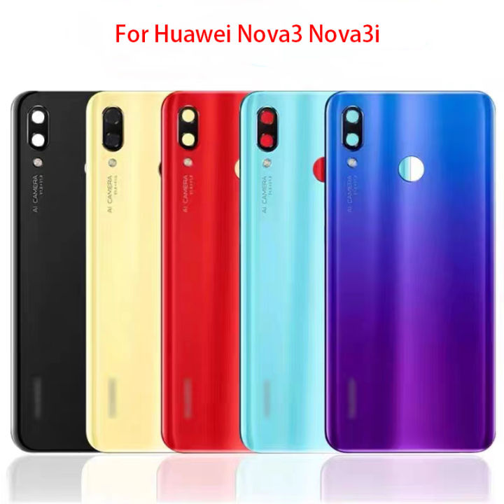 สำหรับ Huawei Nova3 Nova3I / Nova 3 3i ฝาครอบหลังกระจกแบตเตอรี่คลุมพร้อมโลโก้และกาวสำรองกรอบ ...