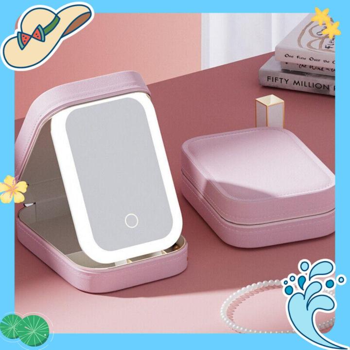 JANNERSATI Leather Cosmetics Box with Light-filling Mirror Portable ...