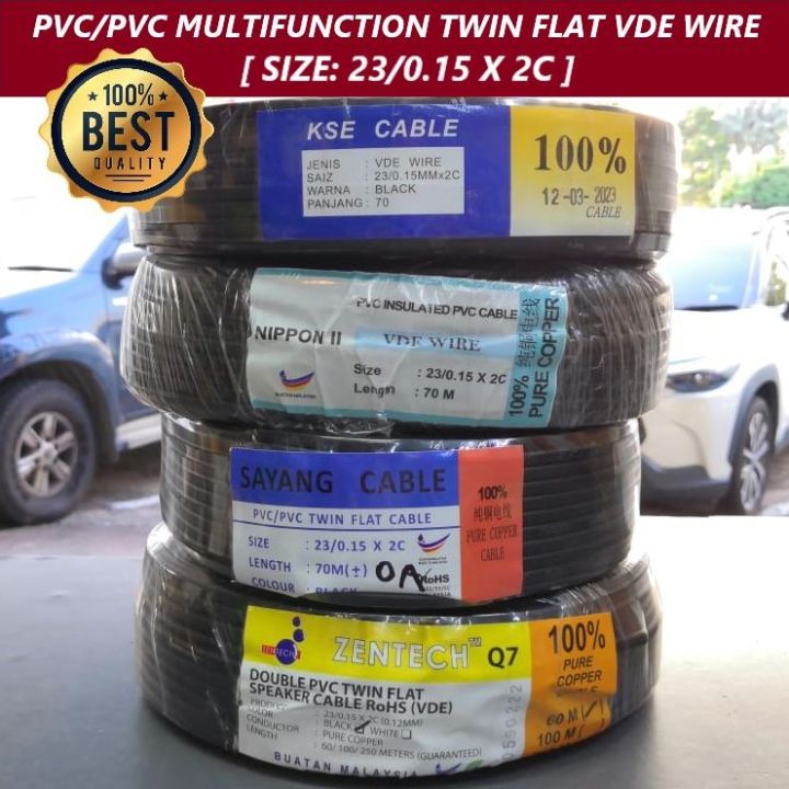 100% PURE COPPER 23/0.15 X 2C PVC/PVC Multifunction Twin Flat VDE Cable ...
