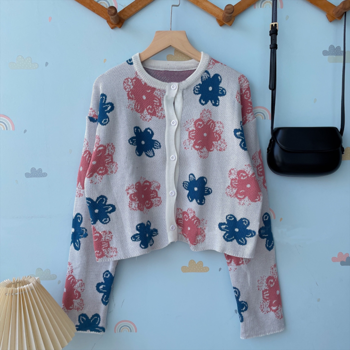 bunga cardigan rajut wanita oversize tebal lengan panjang terbaru ...