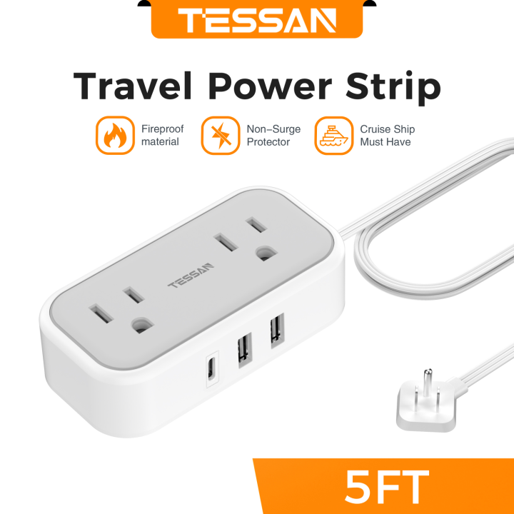 USB Multi-Contact Travel Power Strip, TESSAN Ultra Thin Flat Plug ...