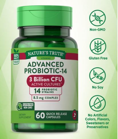 Nature's Truth Advanced Probiotic-14 3 Billion CFU 14 Probiotic Strains ...