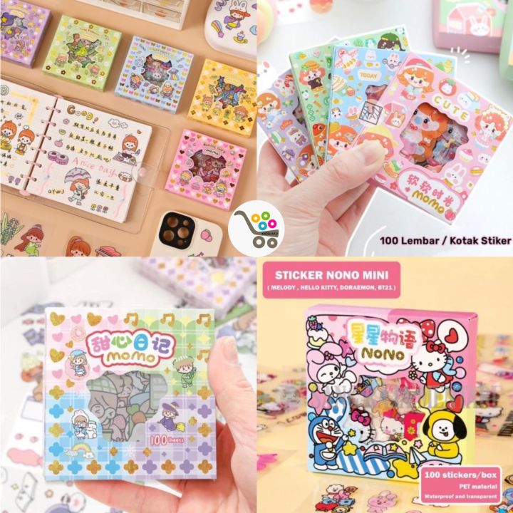 100 Lembar MOMO Stiker Waterproof / Sticker Lucu Deco Aesthetic ...