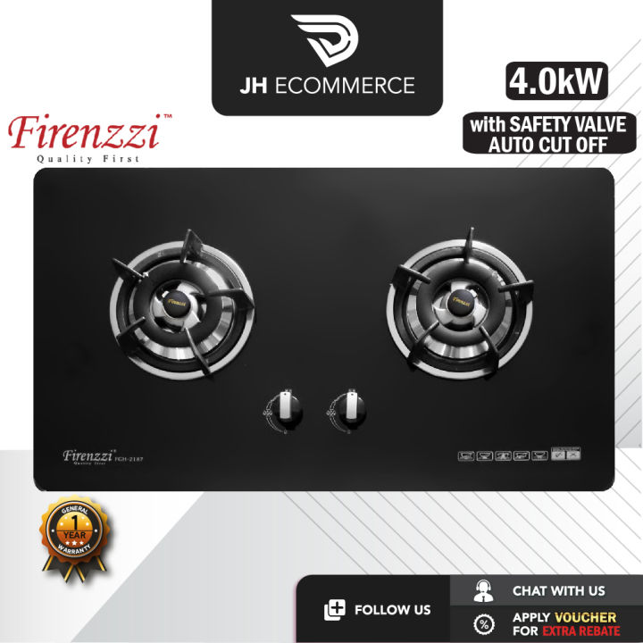 Firenzzi 4.0kW 2 Burners Safety Valve Safety Device Tempered Glass Hob ...