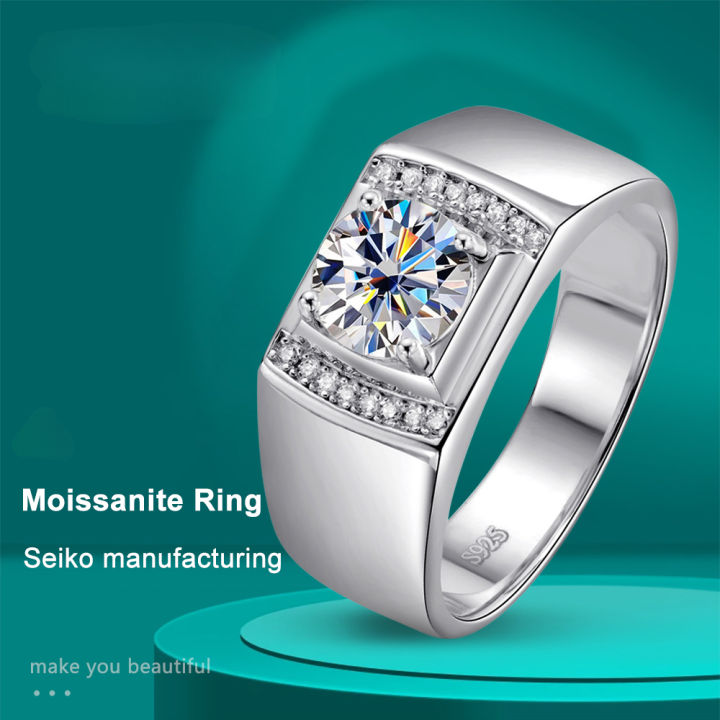 1.0ct Moissanite Rings for Men Luxury Original Solid 925 Sterling ...