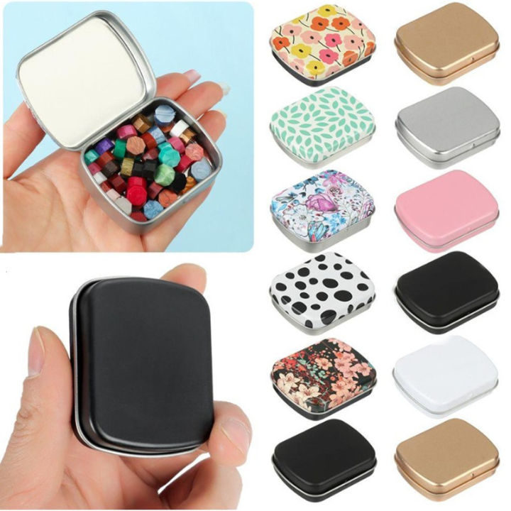 Mini Metal Hinged Tin Box with Lid Rectangular Container Portable Small ...