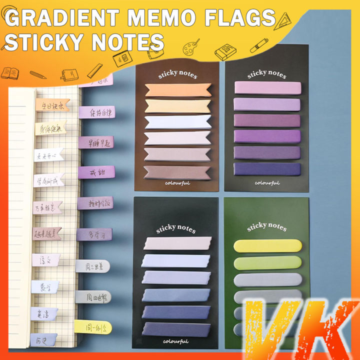VK 120 Sheets Gradien Morandi Index Memo Pad Sticky Notes Flags Notepad ...