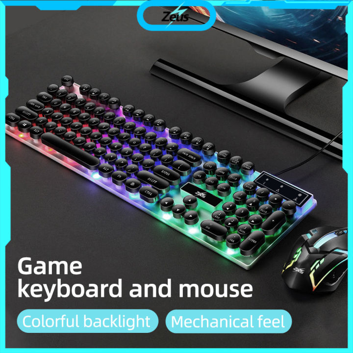 Zeus Punk Retro Backlit Gaming Keyboard USB Wired Suspended Keyboard ...