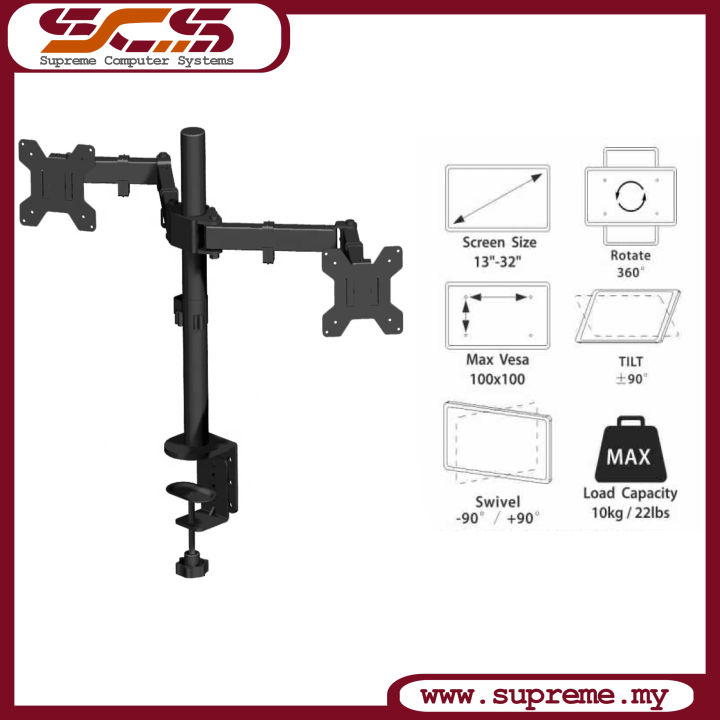 13 to 27 inch Dual Monitor Desk Mount Stand, Full Motion Computer ...