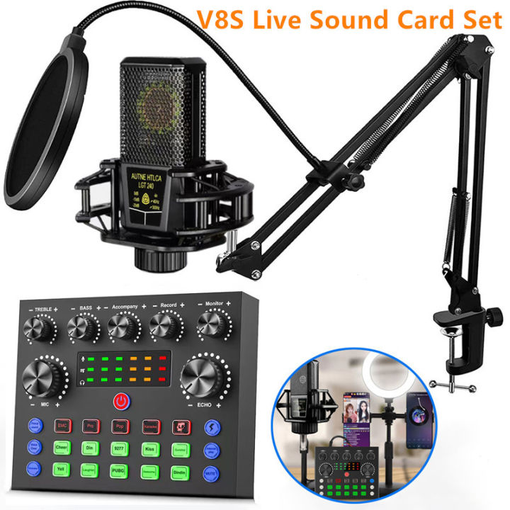 V8S Sound Card Complete Set ,Bluetooth Audio Mixer Condenser Microphone ...