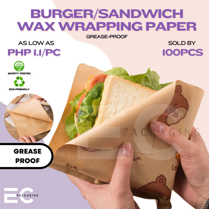 EC 100Pcs Burger Sandwich Food Wrapper Deluxe Grease-Proof Wrap Oil ...