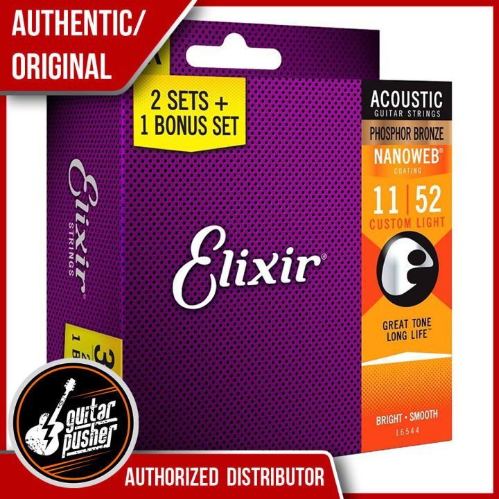 Elixir Acoustic Phosphor Bronze Acoustic Guitar Strings with Nanoweb ...