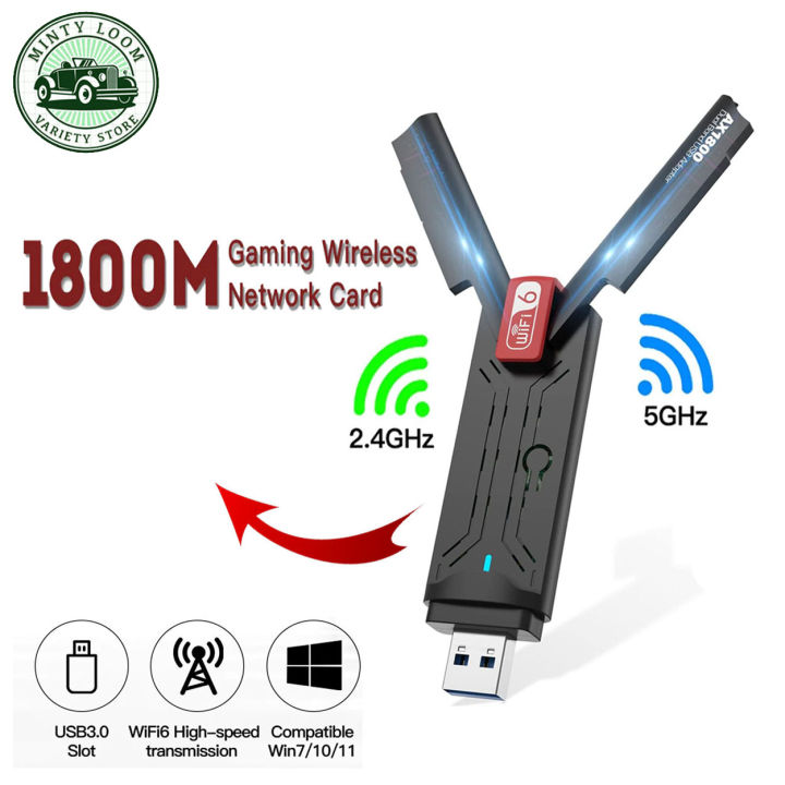 WiFi 6 USB3.0 Dongle Adapter 1800Mbps Dual Band Wireless Network Card 2 ...