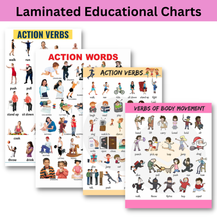 Laminated Verbs Charts, Action Words Charts, Action Verbs Charts, Daily ...