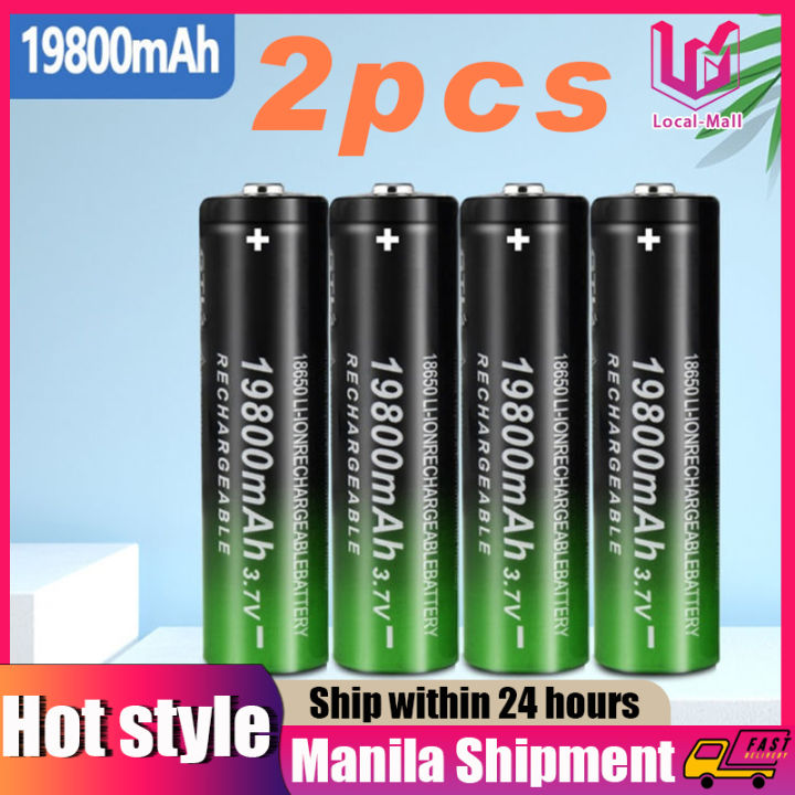 【Original + 24 hours delivery】2pcs 18650 19800/9900mAh Rechargeable Battery 3.7V Li-ion Battery ...