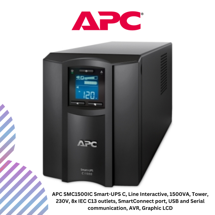 APC SMC1500IC Smart-UPS C, Line Interactive, 1500VA, Tower, 230V, 8x IEC C13 outlets ...