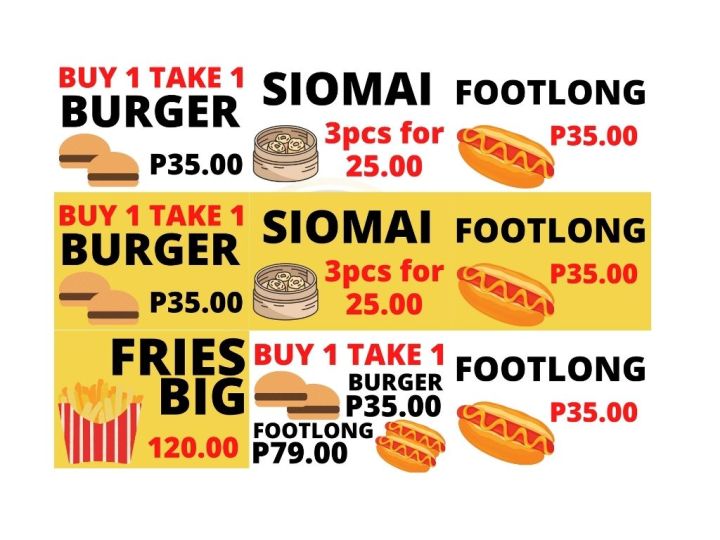Burger Siomai Footlong Signage (Laminated Signage and Waterproof Vinyl ...