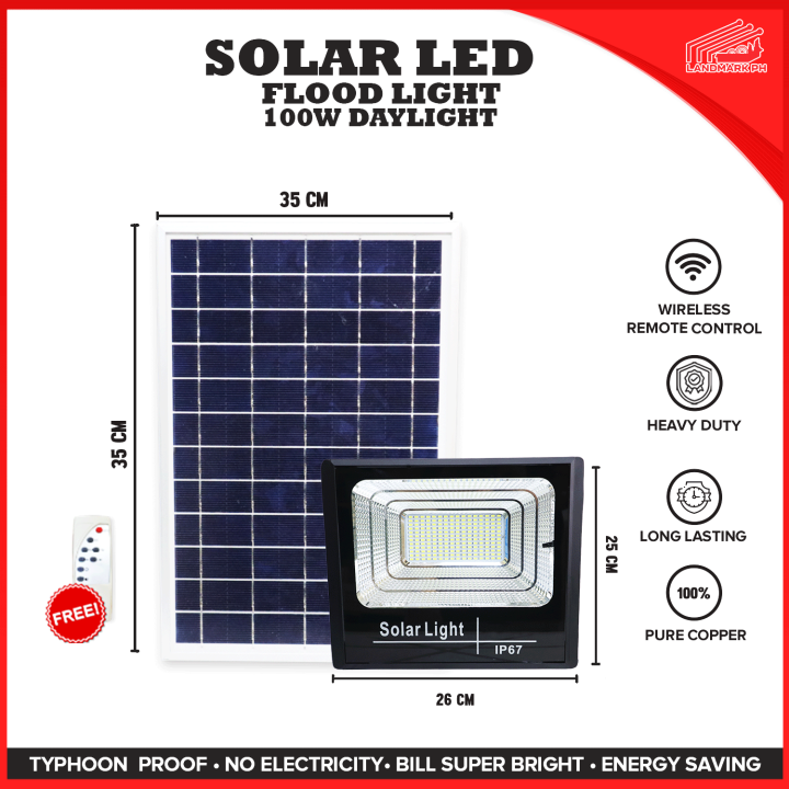 LANDMARK Solar LED Flood Light 100 Watts Daylight w/ Remote Control ...