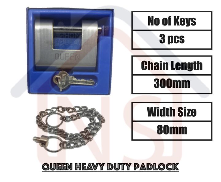 Queen Heavy Duty Padlock Stainless Steel with 3 keys/ Gate Lock/ Door ...
