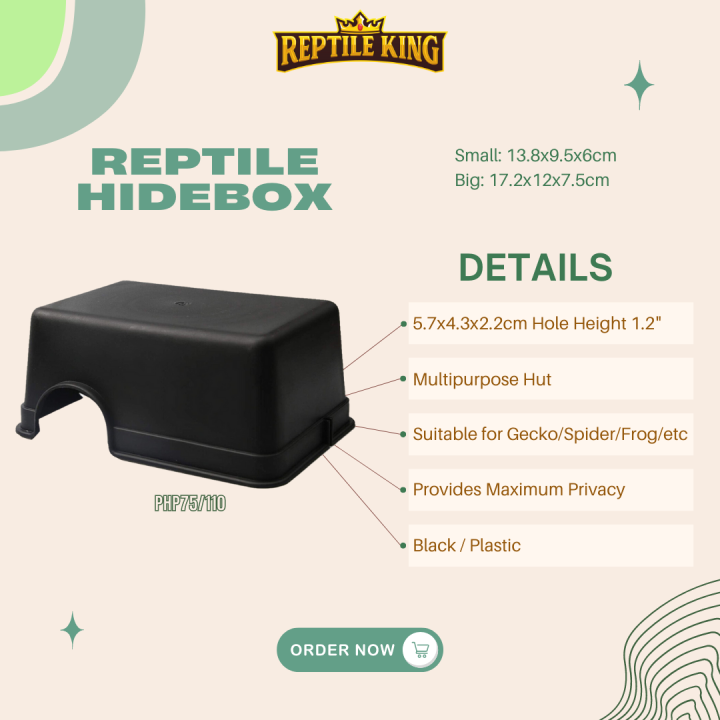 Reptile Hidebox Hideout Box Plastic Cave for Snakes Lizards Leopard ...