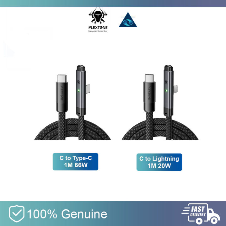 Plextone T100 Type C to Type C Lightning PD 20W 66W Elbow 90 Degree Gaming Charging Data Cable ...