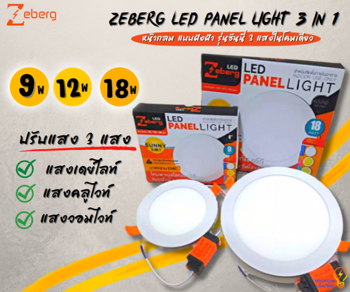 Zeberg LED Panel Light 3 in 1 โคมพาเนลไลท์แอลอีดี หน้ากลม แบบฝังฝ้า ...