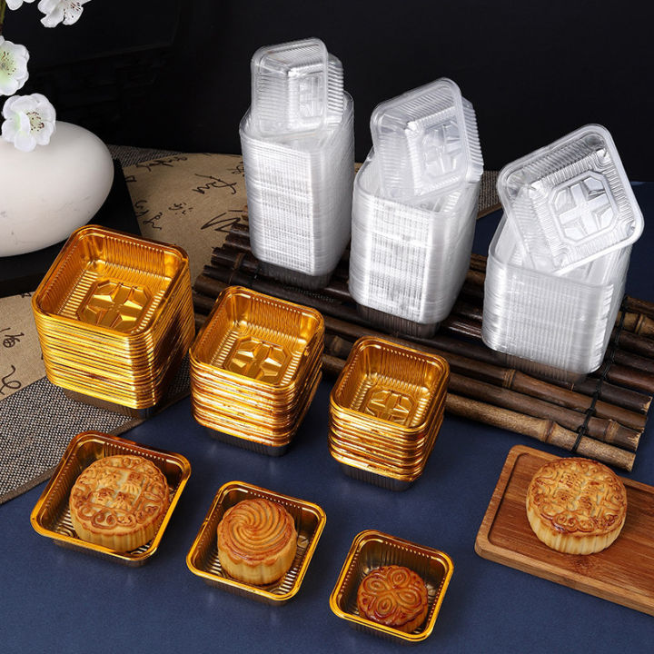 100Pcs Golden Moon Cake Tray Transparent Moon Cake Box Container Food ...