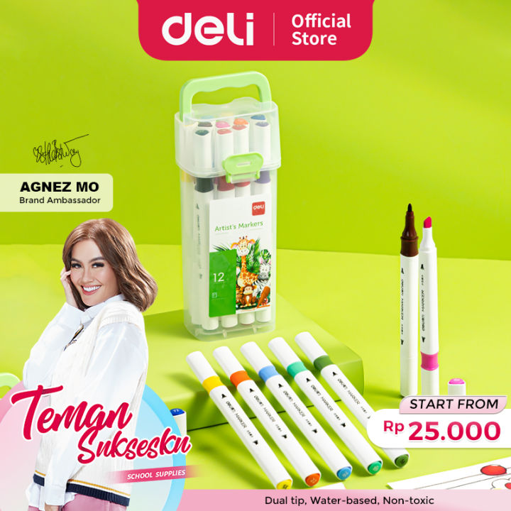 Deli Spidol Sketsa / Sketch Marker 12 64 Warna Dual Tip Non Toxic HM102 | Lazada Indonesia