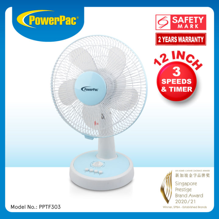 PowerPac Table fan, Desk fan 12 Inch with Oscillation & Timer (PPTF303 ...