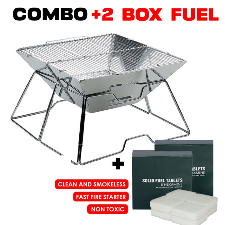 PORTABLE MINI BARBECUE Stainless Steel BBQ Grill Non-Stick Surface ...