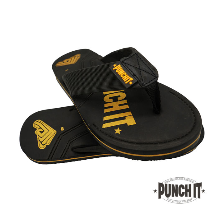 Punch it Martial Arts Flip Flops black gold รองเท้าแตะพั้นช์ชิท สีดำทอง ...