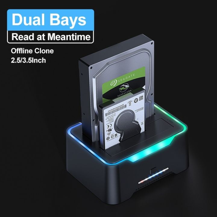 USB 3.0 To SATA Dual Bay RGB Lamp Effect Hard Disk 2.5/3.5 Inch Hard ...