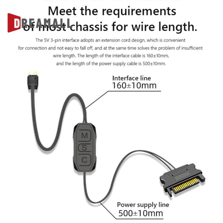 【Dreamall】COOLMOON AR-1 RGB Controller Cable 5V 3 Pin to SATA AURA ARGB ...