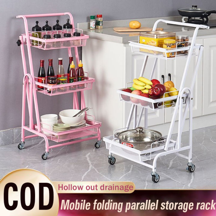 3 Tier Rolling Cart Metal Utility Carts with Wheels and Adjustable ...